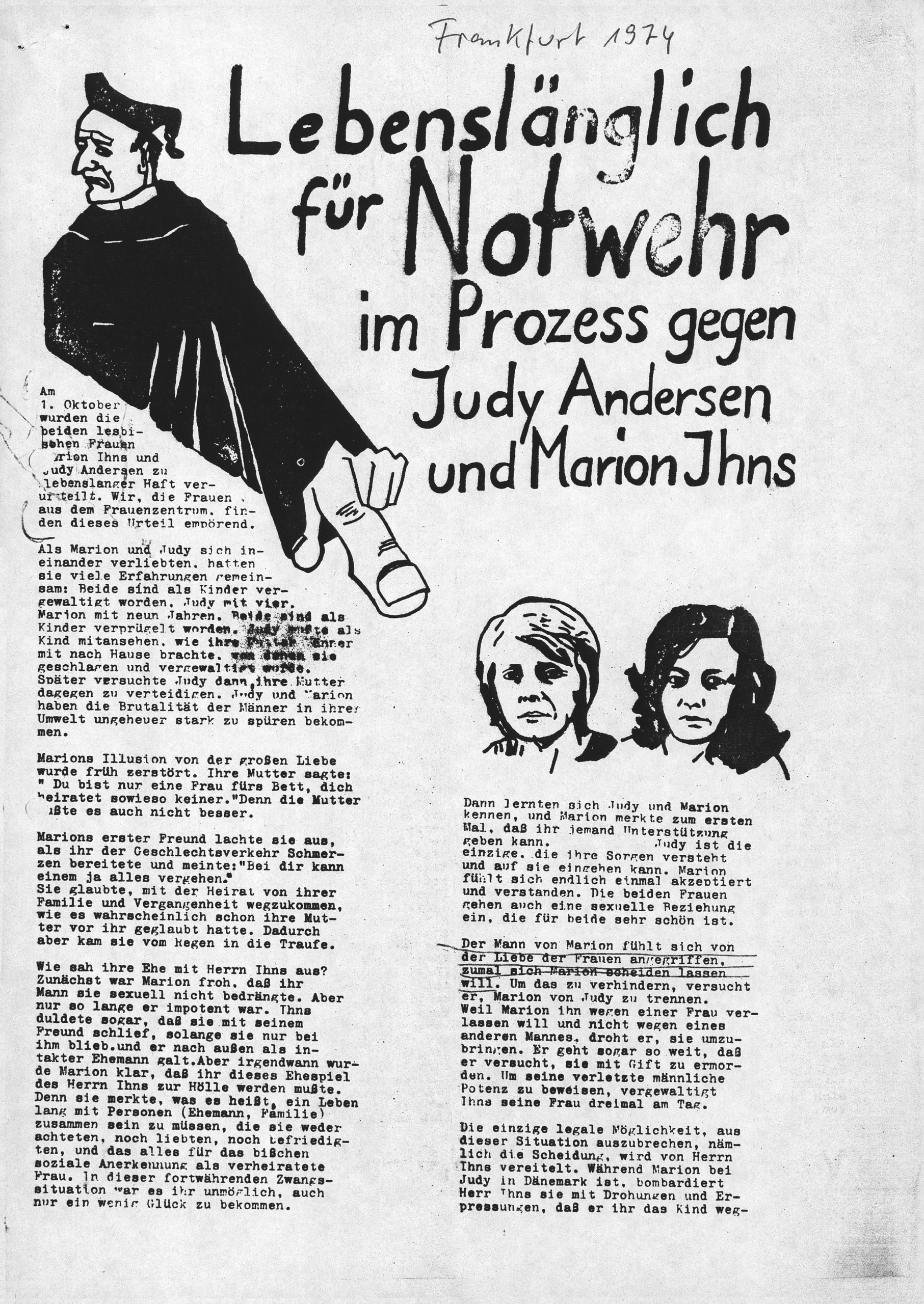 FMT – Flugblatt „Lebenslänglich für Notwehr im Prozess gegen Judy ...